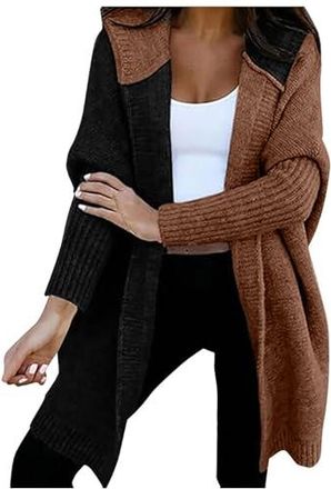 Generic Tenue dautomne 2025 pour femmes, tenue ouverte sur le devant, manches longues à capuche, cardigan en tricot, manteau dautomne décontracté avec bloc de
