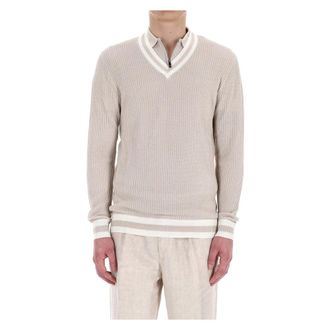 Eleventy Gerippter V-Ausschnittpullover - - Knitwear - Herren - Beige - L