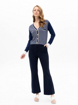 Passioni Cardigan gestreift in Navy und Wei&szlig; Gestreifter Cardigan mit tiefem V-Ausschnitt