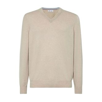 Brunello Cucinelli Pull en cachemire &agrave; col en V - Homme - Pulls - Beige - Taille: 2XL