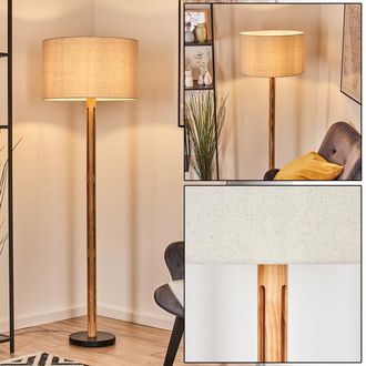 HOFSTEIN Stehleuchte Flemming, Stehlampe aus Metall/Holz im modernen Boho-Design, Schirm aus Stoff, Ø 50 cm, 158 cm, E27, mit Fußschalter - Wohnzimmer, Schlafz