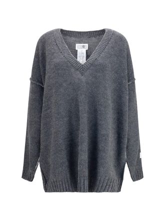 Maison Margiela Womens Oversized V-Neck Sweater Grey Melange