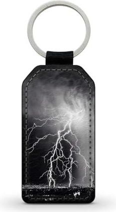 Generic Porte-clé noir en simili Cuir Orage éclair storm nature force réel electricité tornade Ref 4