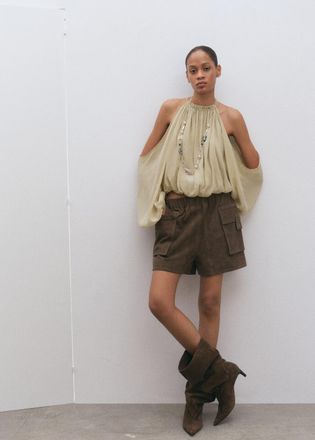 Mango Blouse fronc&eacute;e &eacute;paules d&eacute;nud&eacute;es vert - Femme - S - MANGO