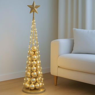 Mendler Deko-Baum HWC-O91, Weihnachtsbaum Schmuckbaum Weihnachtsdeko Christbaum zum Beschm&uuml;cken, Metall 115cm - goldfarben