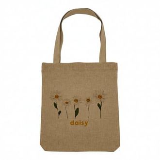Fabulous Sac Shopping Tote Bag Aspect Lin - Daisy White Flowers Minimalist Chic Love - Sac de Courses Toile Epaisse 360g Beige Naturel Cabas Port&eacute; Epaule Solid