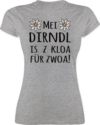 Shirtracer Shirt Damen - Kompatibel mit Oktoberfest - MEI Dirndl is z kloa f&uuml;r zwoa! schwarz - S - Grau meliert - Oktoberfest-t-Shirt Trachten zu klein t Shirts 