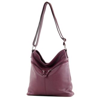 modamoda.de T196 Damen Leder Schultertasche Umh&auml;ngetasche handmade in Italy, Farbe:Bordeauxviolett