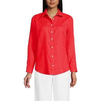 Lands End Langarm-Hemdbluse aus Leinen, Damen, Gr&ouml;&szlig;e:48-50 regular, Orange, Leinen, by Lands End