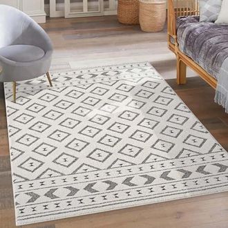 Carpet City Tapis à poils courts gris, crème - 160 x 230 cm - Tapis de salon - Motif haute profondeur - Effet 3D - Motif losanges - Revêtement de sol - Décoration