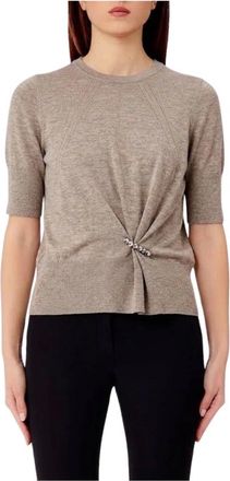 Liu Jo Pull en Laine &agrave; Appliqu&eacute;s - Femme - Pulls - Beige - Taille: 40 FR
