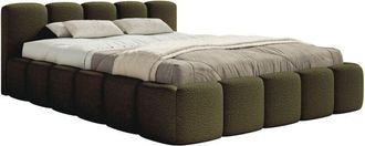 Selsey Cloudy Low - Polsterbett 140x200 mit Holzlattenrost, olivgrün Bouclé - Selsey