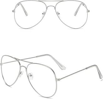 Generic Lunettes de lecture rétro tendance à verres transparents pour homme et femme, monture en métal, argent, taille unique