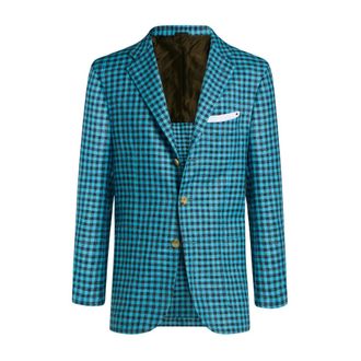 Kiton Homme, Vestes, Bleu, Taille: L Veste crois&eacute;e &agrave; carreaux Fine Blend