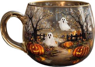 Generic Halloween Glass Cups - 300ml Cute Halloween Mug | Painted Pattern Spooky Coffee Mugs | Drinking Glasses | Beverage Cups For Kitchen Beverage Youth Par