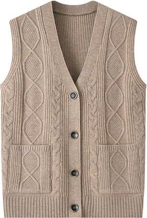 Generic Gilet en tricot pour femme avec col en V uni boutonn&eacute; sans manches, l&eacute;ger, ouvert sur le devant, gilet en tricot torsad&eacute; pour homme, kaki, 4XL