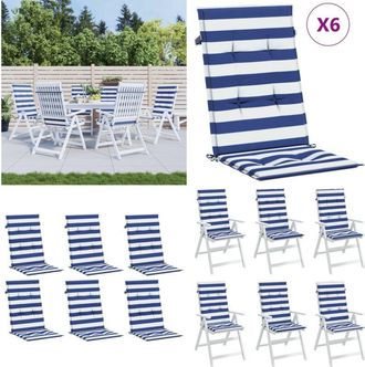 vidaXL Hochlehner-Auflagen 6 Stk. Blau & Wei&szlig; Gestreift Stoff - Hochlehner Auflagen - Gartenstuhlkissen - Sitzkissen Outdoor - Wasserfeste Kissen - Balkon