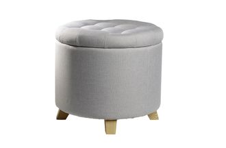 Echtwerk Sitzhocker Mary, Fu&szlig;hocker mit Stauraum, Abnehmbarer Deckel, Aufbewahrungstruhe rund, mit Holzf&uuml;&szlig;en, geeignet f&uuml;r Schlaf- und Wohnzimmer, Gepolsterte 