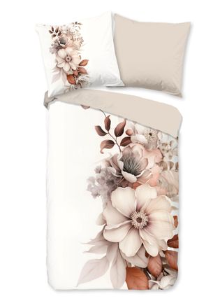 Good Morning Baumwoll-Bettw&auml;sche 135x200 Vester Bl&uuml;ten Magnolie beige Sand 33187