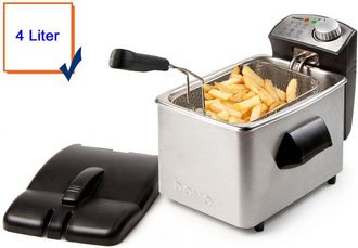 Domo Kaltzonen Fritteuse Edelstahl mit Deckel, 3000 Watt, 4 Liter