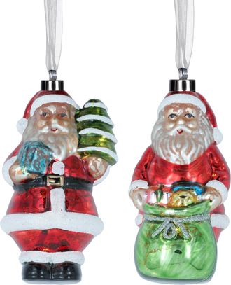 Lumineo Christbaumschmuck Glas 12cm - LED Weihnachtsmann Figur zum Aufhängen - 1 Stück sortiert - Weihnachtsbaum Anhänger für Weihnachten - Christbaumanhänger