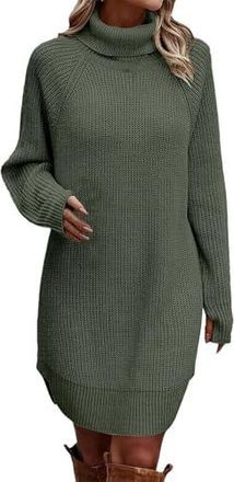 Generic Pull long à col roulé pour femme - Automne et hiver - Doux et chaud - Col haut - Décontracté - Confortable - Élégant - Tunique à manches longues, Vert