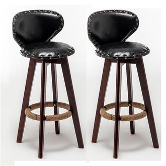 Generic Barhocker, Barstuhl aus Holz mit R&uuml;ckenlehne und Fu&szlig;st&uuml;tze, Kunstleder, 2er-Set Vintage-Bauernhaus-Thekenhocker, K&uuml;chenst&uuml;hle/70 cm