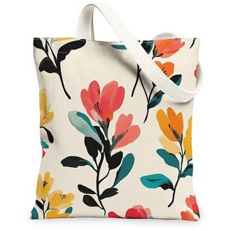 Generic Sac fourre-tout en toile de fleurs de printemps Freesias pour le shopping, 33 x 38 cm, motif floral r&eacute;tro vintage, r&eacute;utilisable, sac d&eacute;picerie pour fe