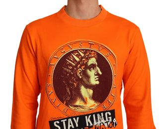 Dolce & Gabbana Mens King Caesar Crew-Neck Sweatshirt Orange Cotton Sweatshirts