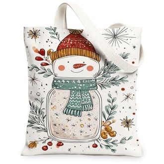 Generic Sacs fourre-tout en toile motif bonhomme de neige dhiver, sacs d&eacute;picerie r&eacute;utilisables, sacs d&eacute;picerie de No&euml;l, vintage, l&eacute;gers, lavables, blanc, 13x1