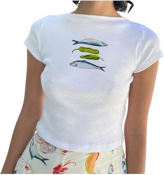 Generic Hauts courts d&eacute;t&eacute; confortables pour femmes 2025 graphique mignon d&eacute;contract&eacute; court t-shirts tendance col rond ample sortie manches courtes flatteurs d