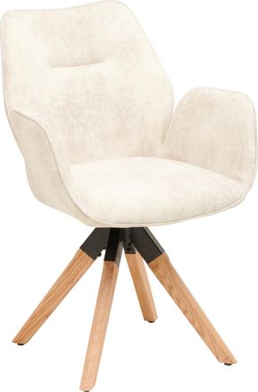 Livetastic Armlehnstuhl, Natur, Beige, Holz, Textil, Eiche, massiv, Drehkreuz, 61x86x62 cm, Sitzfl&auml;che 360&deg; drehbar, Esszimmer, St&uuml;hle, Esszimmerst&uuml;hle, Armlehne