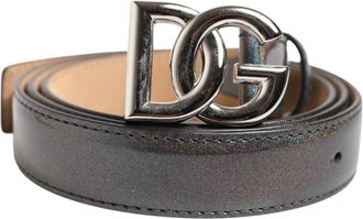 Dolce & Gabbana Metallic Leder G&uuml;rtel mit silbernem Logo-Schnalle