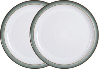Denby Regency Grüne mittelgroße Teller, 2er-Set, spülmaschinenfest, mikrowellengeeignet, Geschirr, 22 cm, grün-weißes Keramikgeschirr aus Steingut, splitter