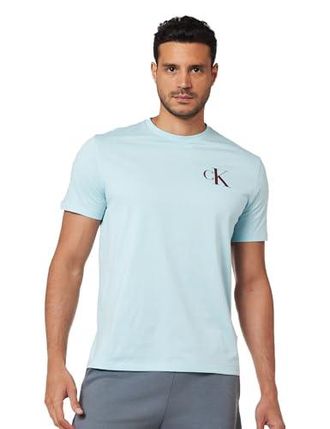Calvin Klein T-Shirt Manches Courtes Homme Left Chest Logo Tee Slim Fit, Bleu (Stratosphere), M