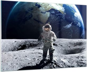 Arttor Bilder auf Glas 100x70cm Glasbild Astronaut Mond Erde Raum Gro&szlig; Wanddeko Bild im Glas Schlafzimmer K&uuml;che Deko Wandbilder Dekoration Wohnzimmer Modern 