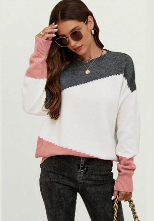 FS Collection Strickpullover Damen Strickpullover in Blockfarben - Einheitsgr&ouml;&szlig;e, Langarm - Onesize (DE 36-44 / UK 8-16, 52% Acryl, 28% Polyamid und 20% Polyester) 