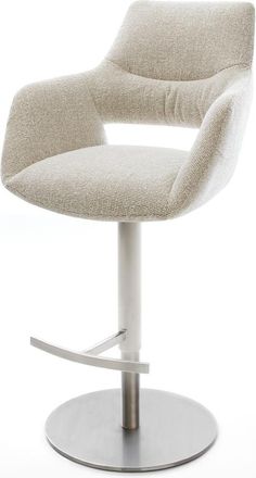 DELIFE Barstuhl Yago-Flex Webstoff Soft Beige Drehfu&szlig; h&ouml;henverstellbar Edelstahl Silberfarben Taschenfederkern, Barst&uuml;hle