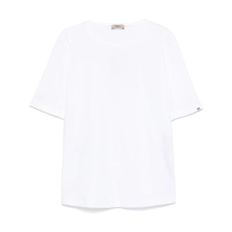 Herno Logo Button Side-Slit Cotton Crewneck T-Shirt - - Tops - Damen - Wei&szlig; - 2XL
