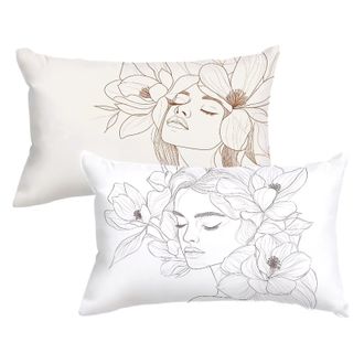 Generic Kissenbezug 50x70cm Beige Kissenbezüge Blumen Kissenbezug Zierkissen Samt Pillow Case Mit Unsichtbarem ReißVerschluss Weich und Bequem für Deko Wohnzi