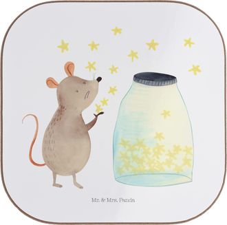 Mr. & Mrs. Panda Tischuntersetzer Maus Sterne - Geschenk, Tr&auml;ume, Untersetzer f&uuml;r Gl&auml;ser, weinglasuntersetzer, gl&auml;seruntersetzer, Schwangerschaft, Coaster, Taufe, Kind