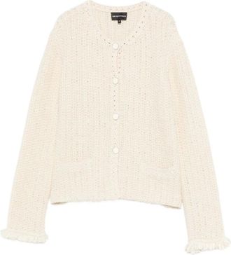 Emporio Armani Femme, Pulls, Beige, Taille: 46 FR Cardigan &agrave; ourlet &agrave; franges