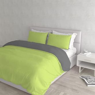 Italian Bed Linen Natural Color Doubleface Bettbezug, 100% Baumwolle, Säure grün/Rauch, Doppelte