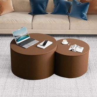 Generic Rundes Beistelltisch-Set (2er-Pack), Mid-Century-Modern-Kreistisch mit rutschfesten F&uuml;&szlig;en, Industrie-Beistelltisch f&uuml;r Wohnzimmer, Schlafzimmer, B&uuml;ro 