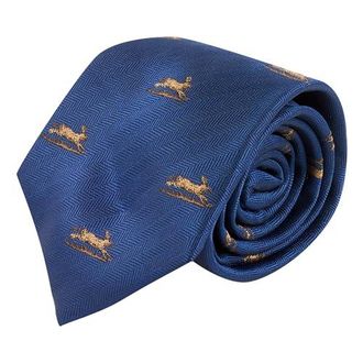 King & Priory Cravate brod&eacute;e &agrave; chevrons motif li&egrave;vre sautant bleu marine