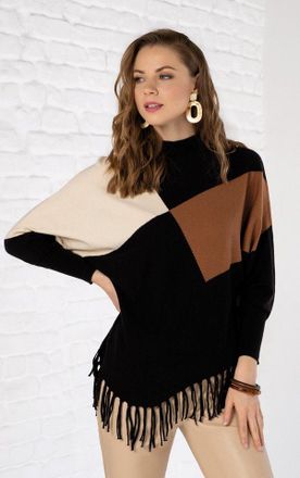 Passioni Strickpullover mit asymmetrischem Saum mit Fransen