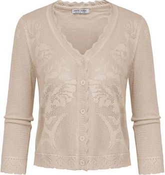 Kate Kasin Bol&eacute;ro court pour femme - Cardigan &agrave; manches 3/4 - &Eacute;l&eacute;gante veste en tricot - Col en V avec bouton, beige, XXL