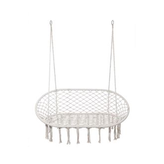 Mobili Rebecca Hollywoodschaukel, 2-Sitzer, großer Hängesessel, cremefarben, Stahl, Polycotton, für Innen oder Außen, Boho-Stil, robust - Maße HxBxT: 150 x 130 x 70 