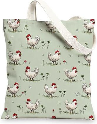 Generic Sacs fourre-tout en toile à motif de poulet, sacs dépicerie réutilisables, légers et lavables avec bandoulière pour salle de sport, voyage, plage, piq