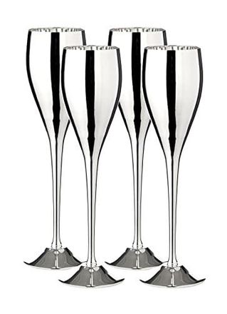 Edzard Set de 4 fl&ucirc;tes &agrave; champagne Dodo (200 ml) fl&ucirc;te &agrave; champagne argent&eacute;e - fl&ucirc;te &agrave; champagne, fl&ucirc;te &agrave; champagne - calices pour vin, champagne, prosecco en